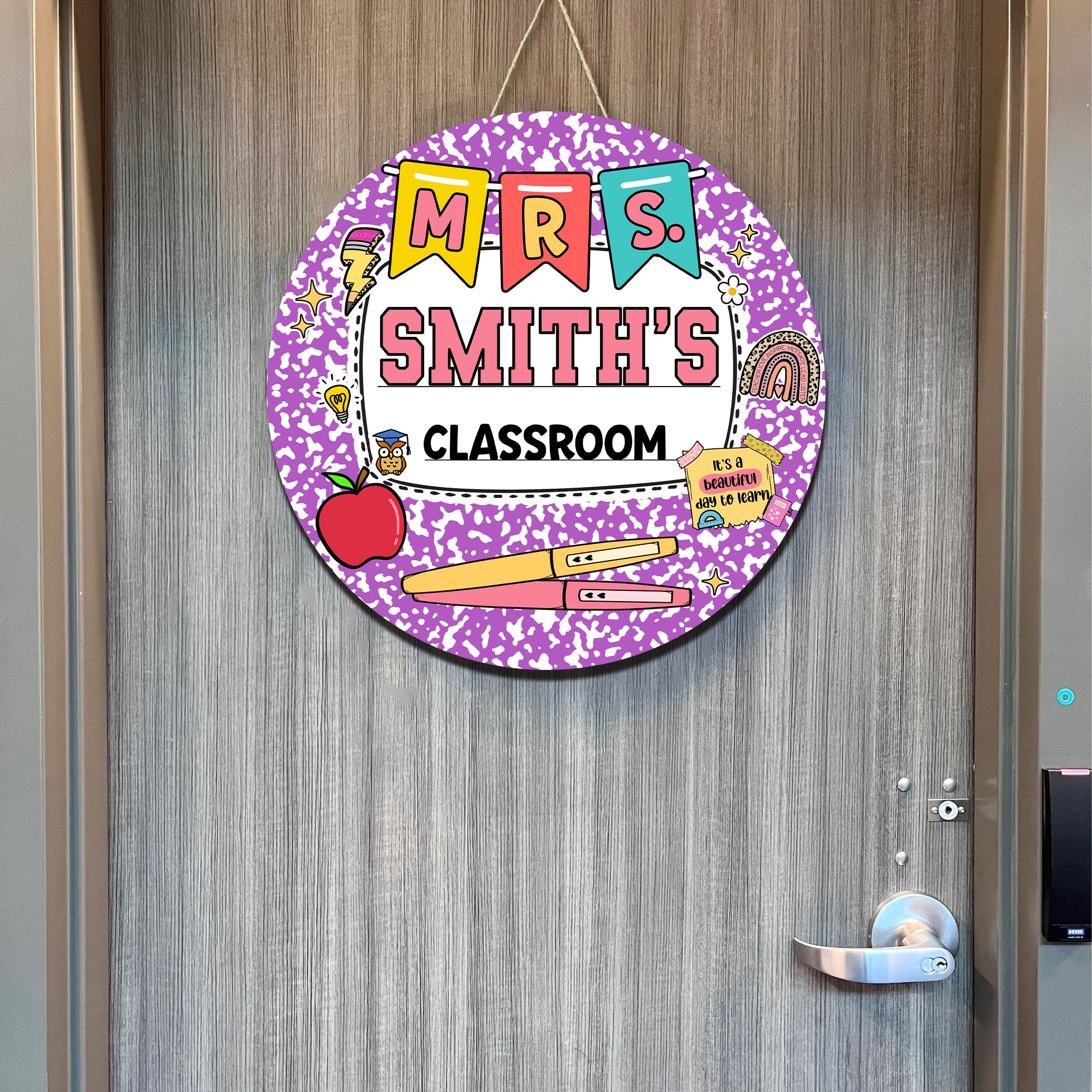 Personalized Teacher Door Sign, Composition Notebook Door Sign, Groovy ...