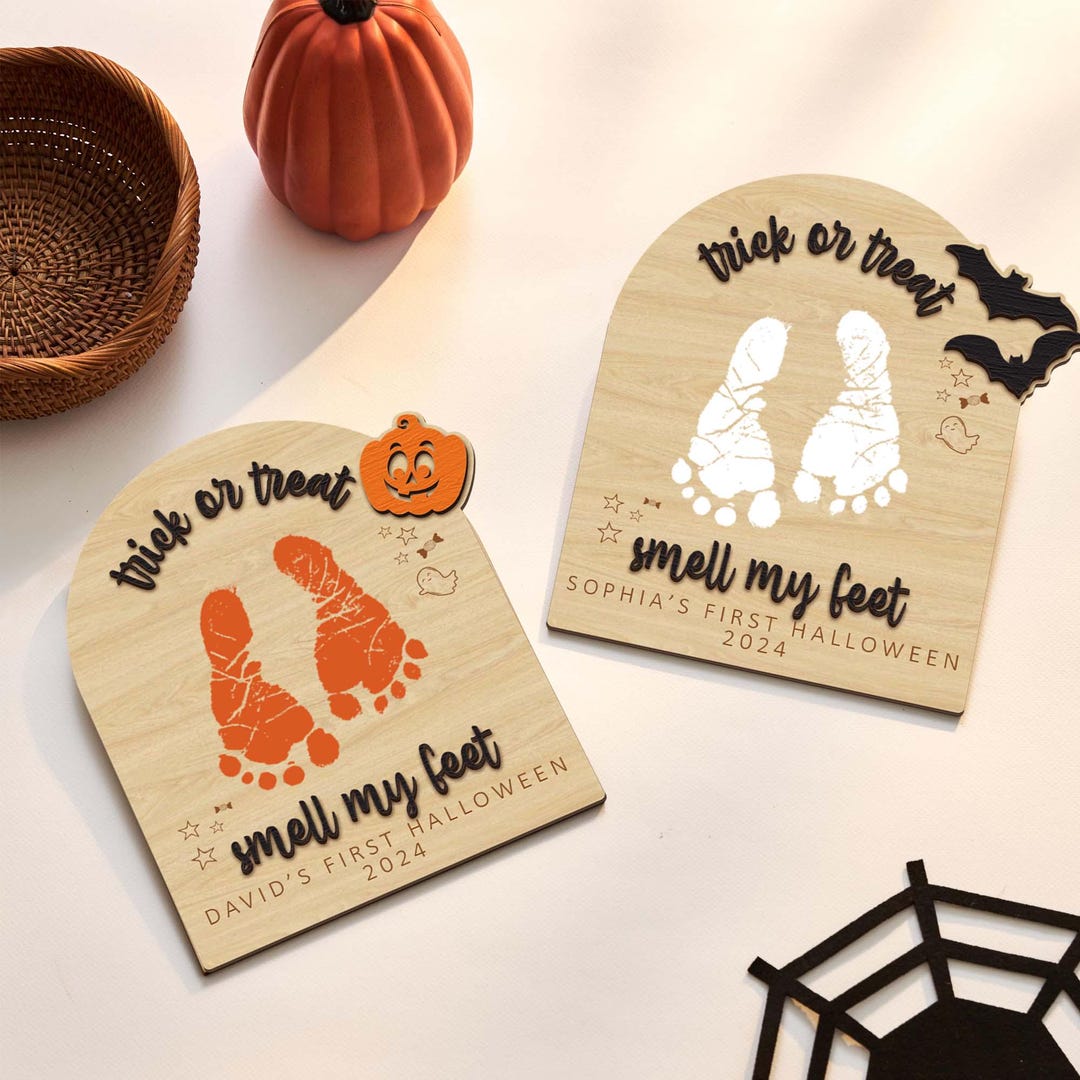 Halloween Footprint or Handprint Art Sign, Babys First Halloween ...