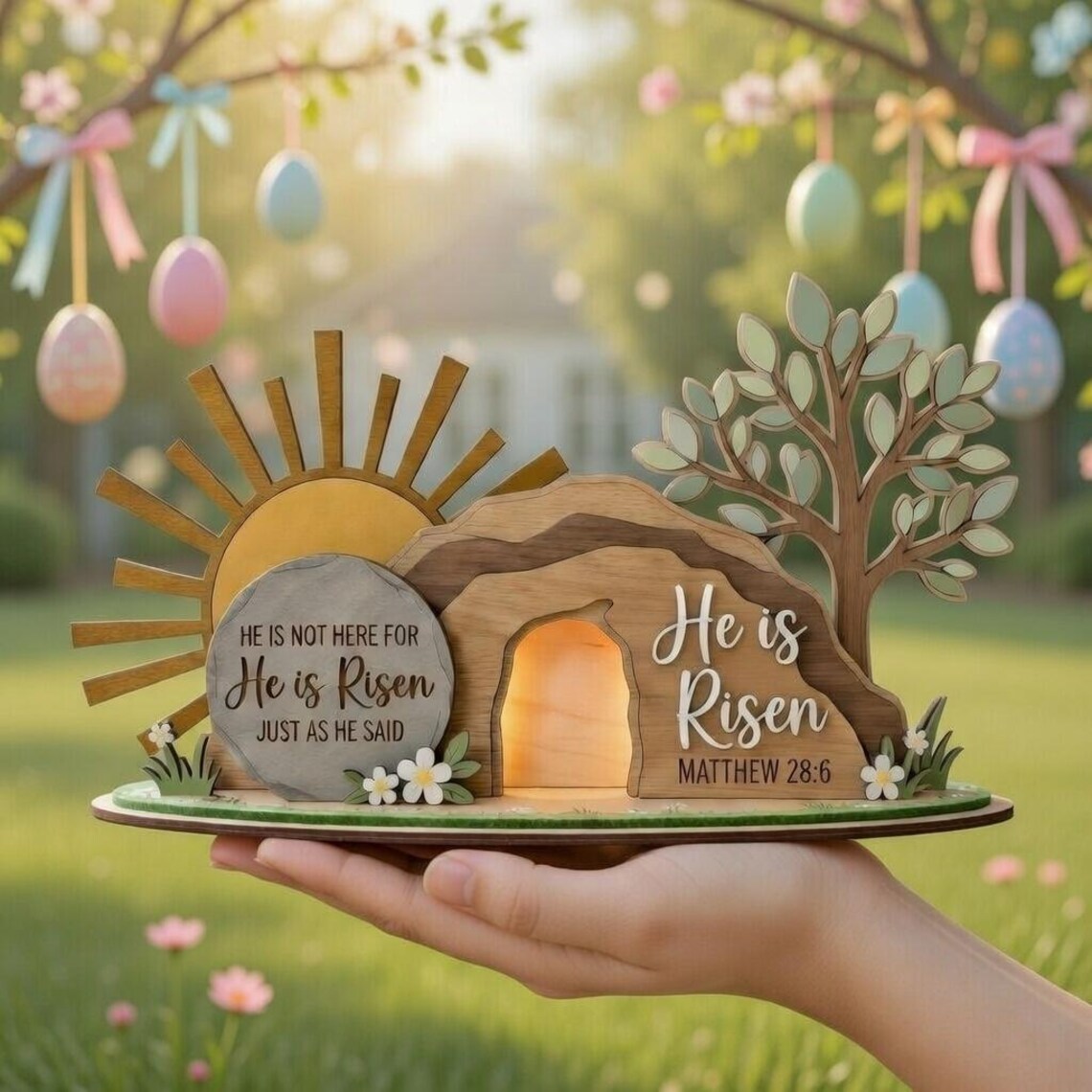 He is Risen Easter Wooden Block, Christian Resurrection Table Sign ...