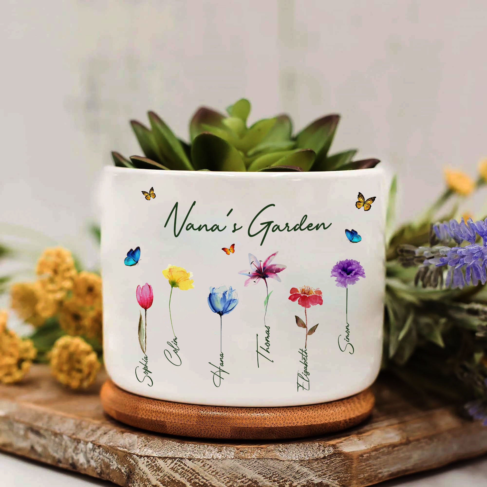 Custom Birth Flower Pots, Customized Grandma's Garden Plant Pot, Gift ...