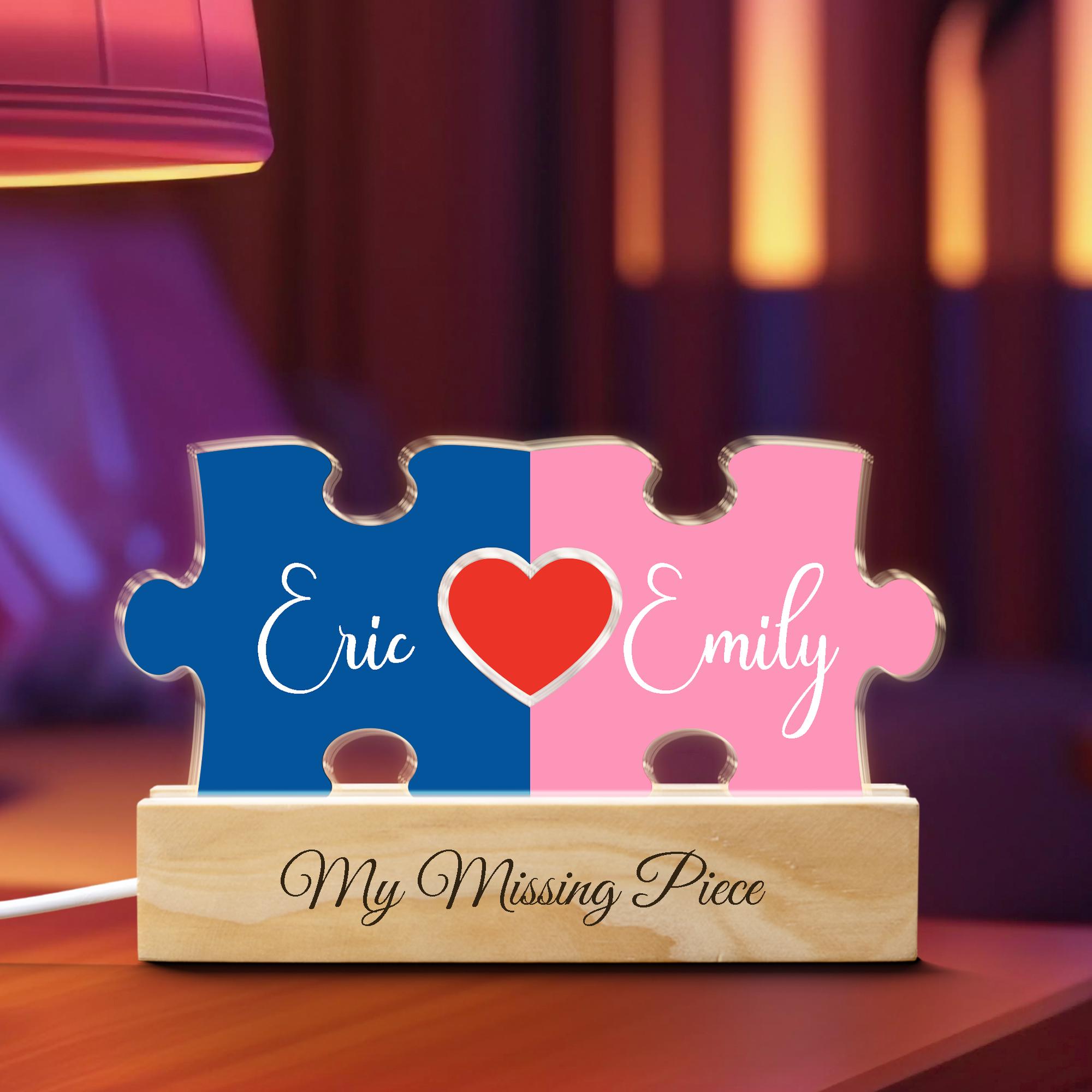 Personalized Puzzle Piece Name Sign Night Light, Valentine Gift for Him ...