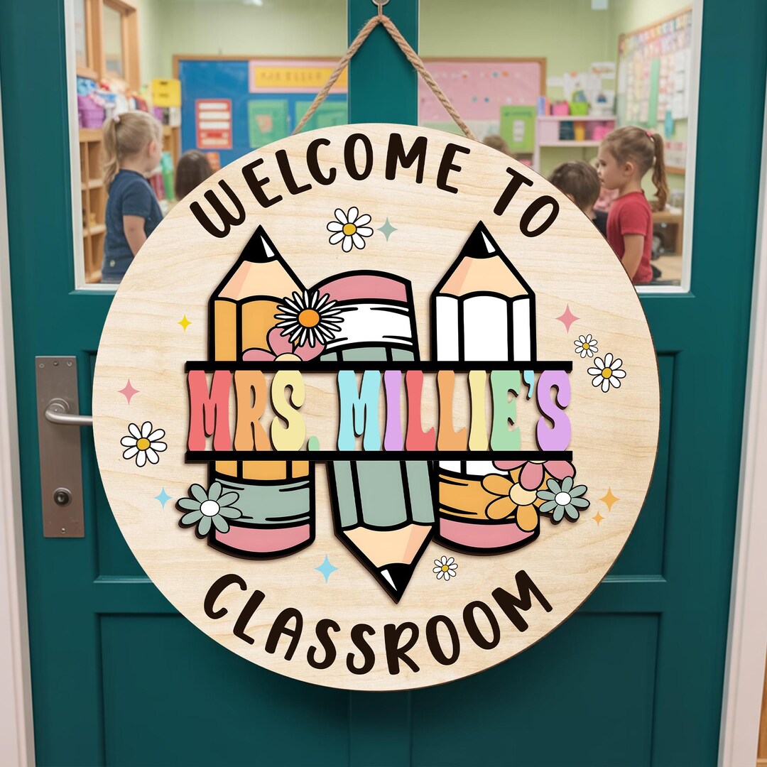 Custom 3D Teacher Door Sign, Pencil Door Hanger, Classroom Door Sign ...