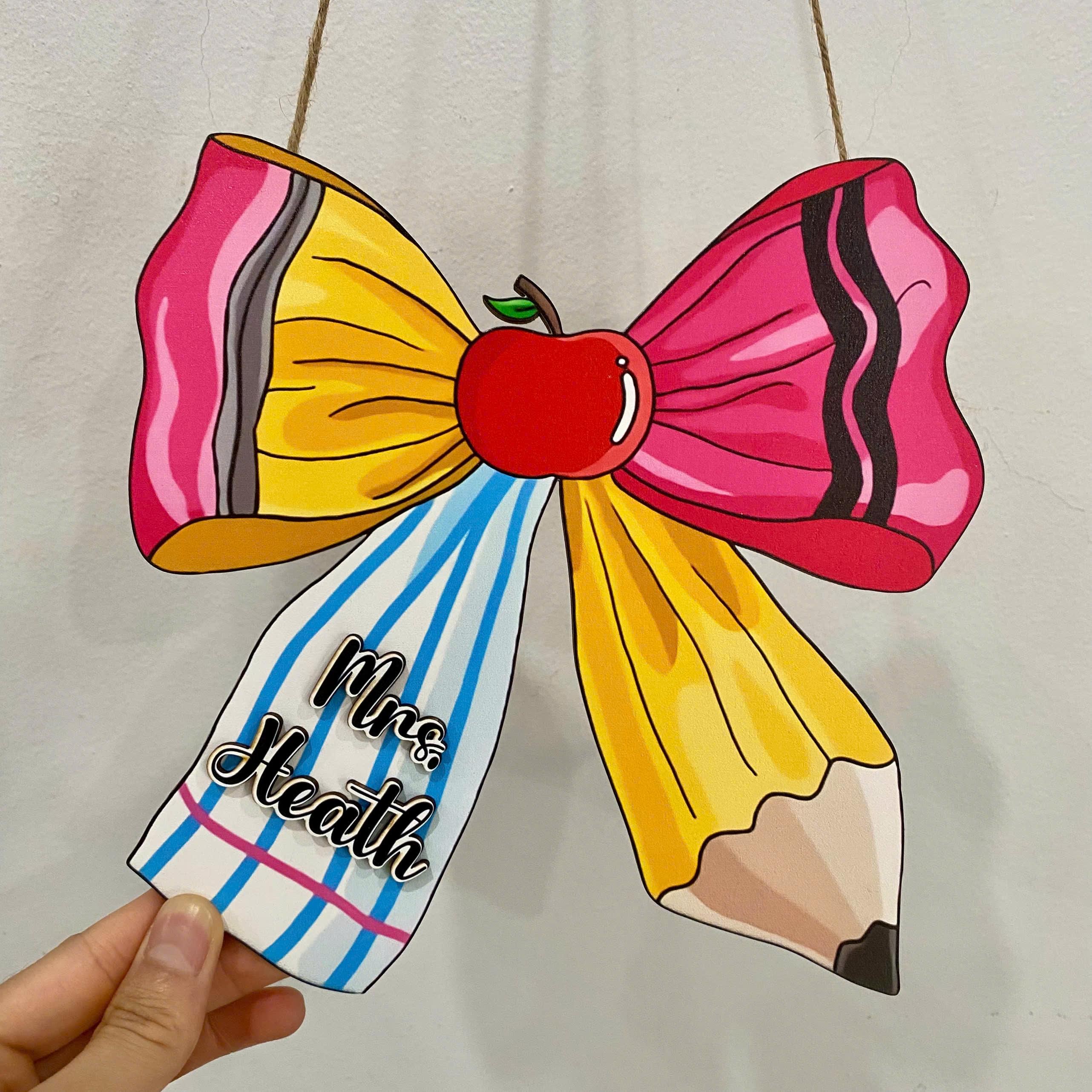 Custom 3D Teacher Gift Door Hanger, Teacher Pencil Bow Sign, Classroom ...