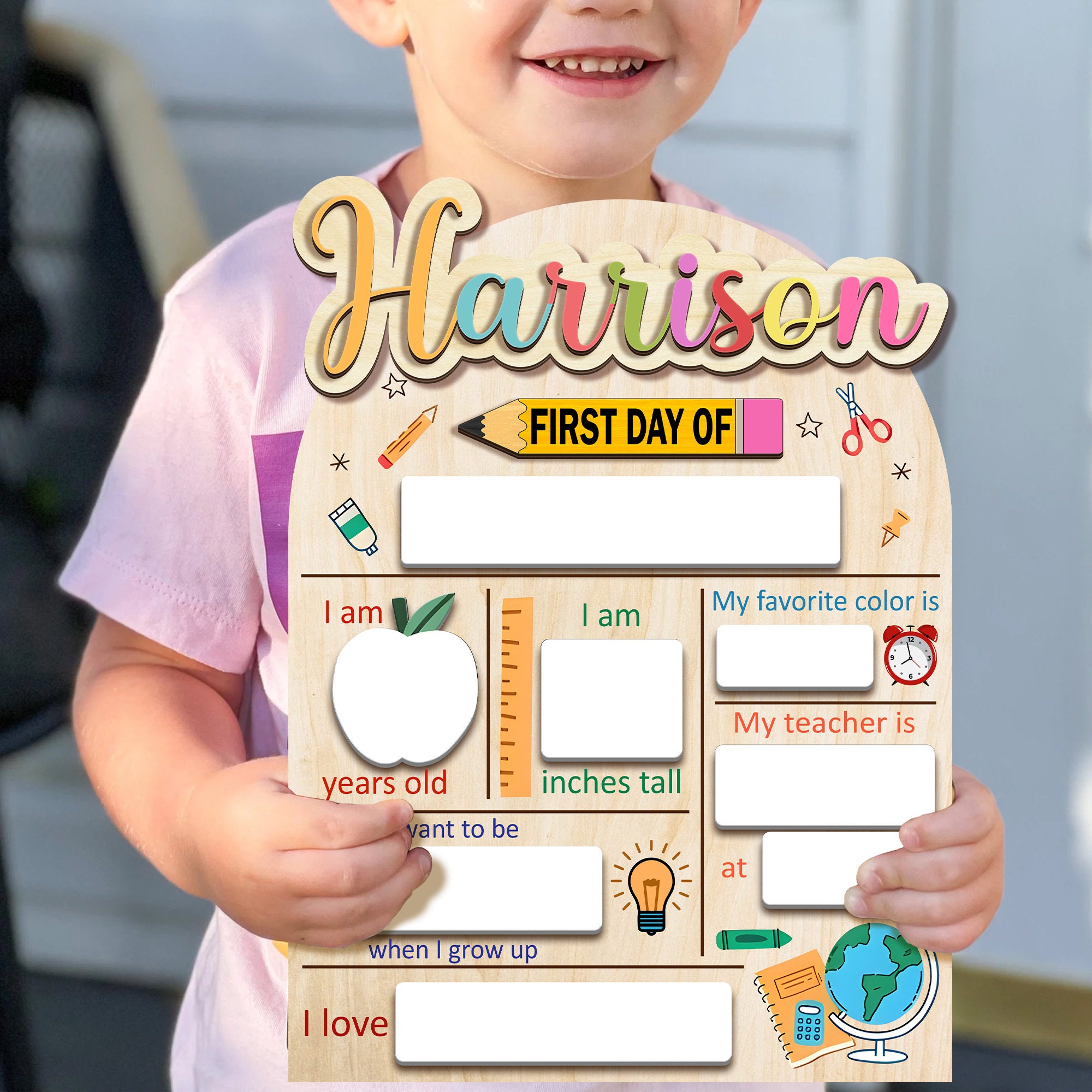 Interchangeable First Day of School Sign, Custom Name School Sign ...