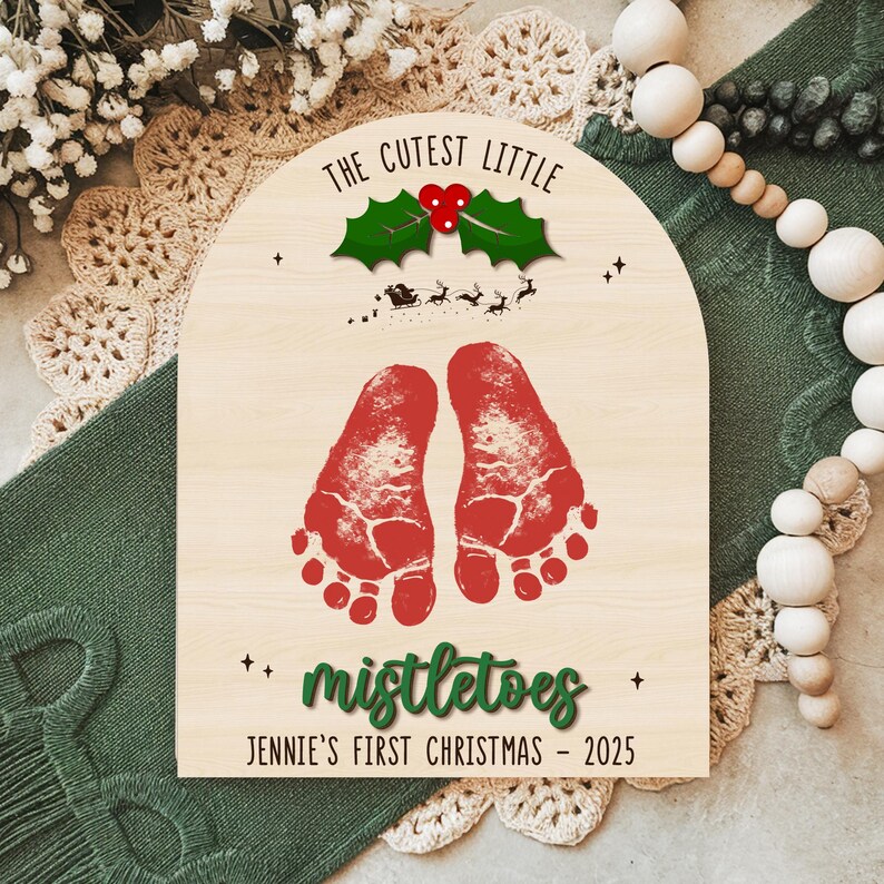 Custom Mistletoes Baby Footprint Sign, Baby’s First Christmas Footprint ...