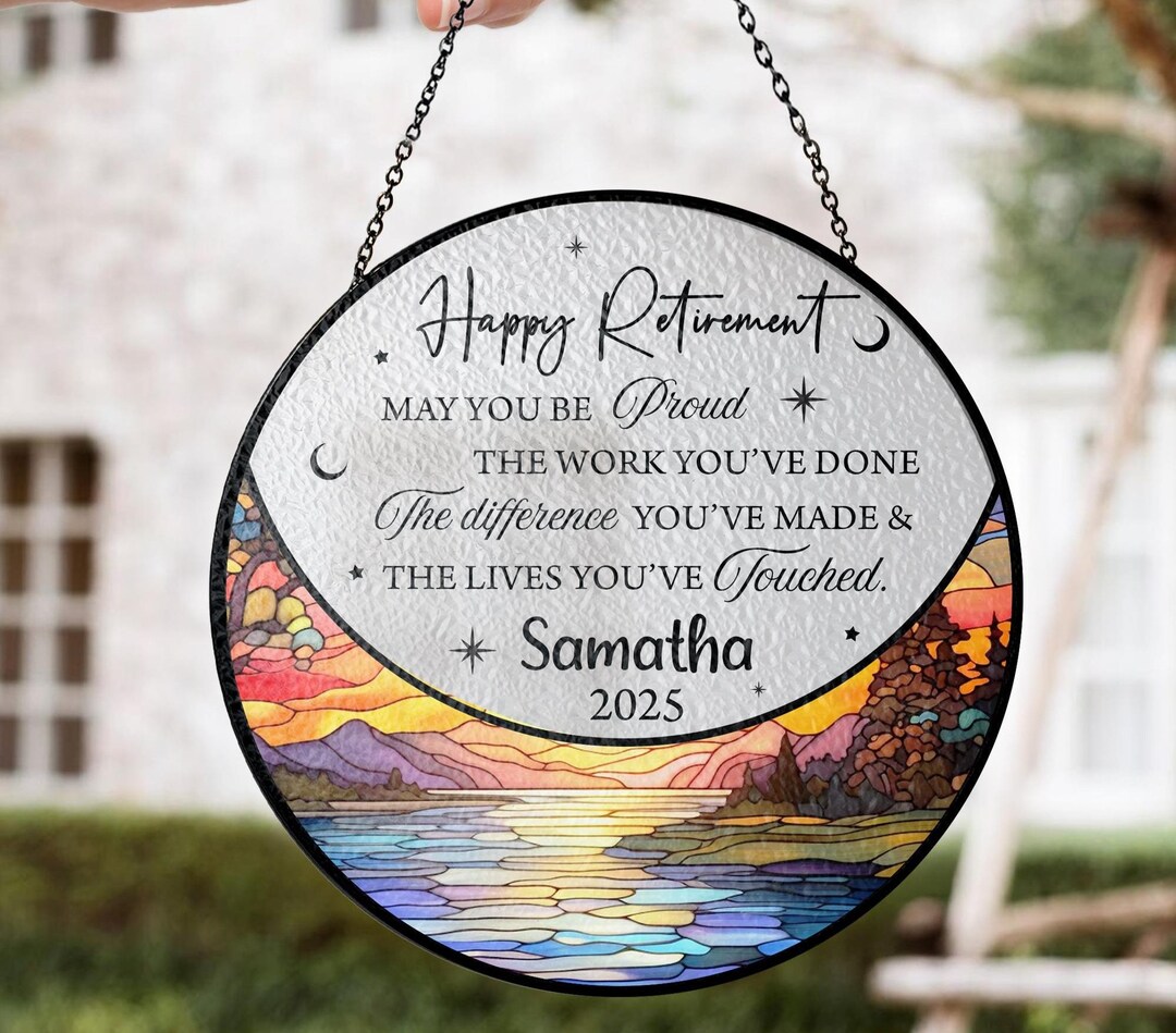 Personalized Stained Glass Retirement Suncatcher, Floral Retirement ...