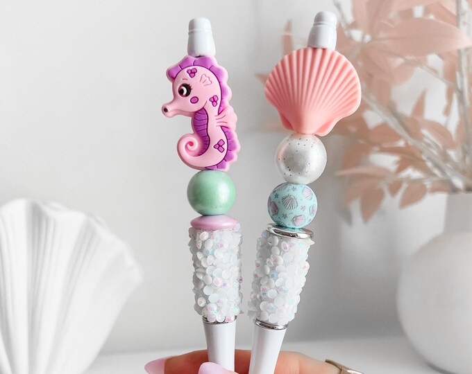 Cute Seahorse Pen | Pink Clam Seashell Pen | Iridescent Rhinestone ...