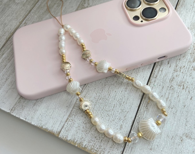 Glam Clam Golden Beach Themed Cell Phone Charm | Freshwater Pearls ...