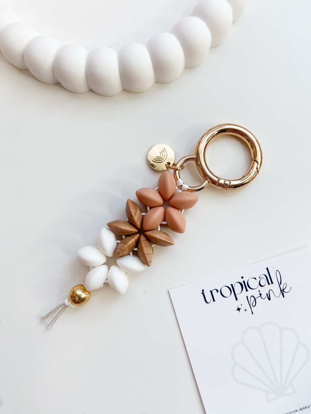 Beaded Neutral Flower Rainbow Keychain | Rainbow Charm | Boho Gift Bag ...