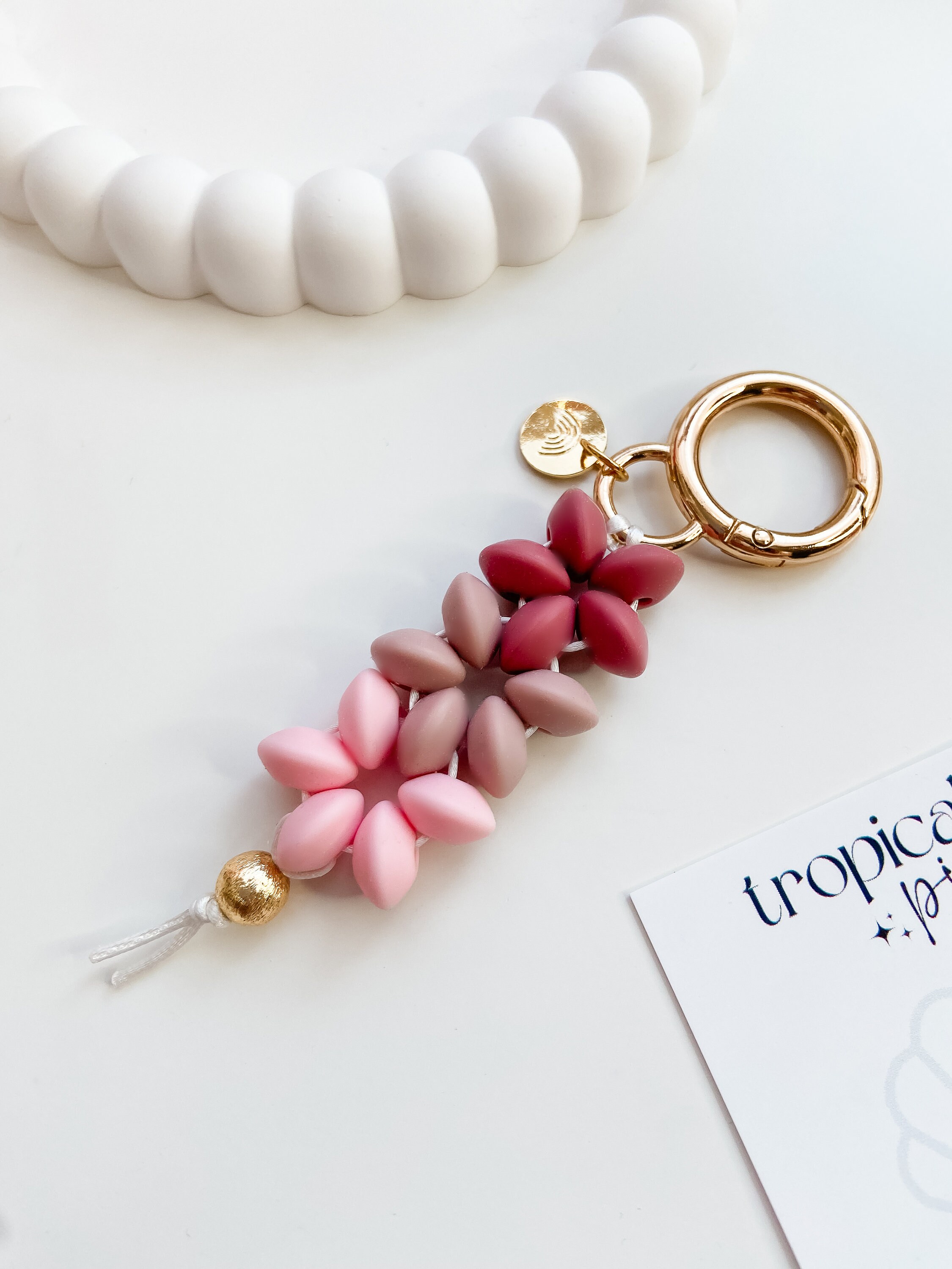 Beaded Neutral Flower Rainbow Keychain | Rainbow Charm | Boho Gift Bag ...