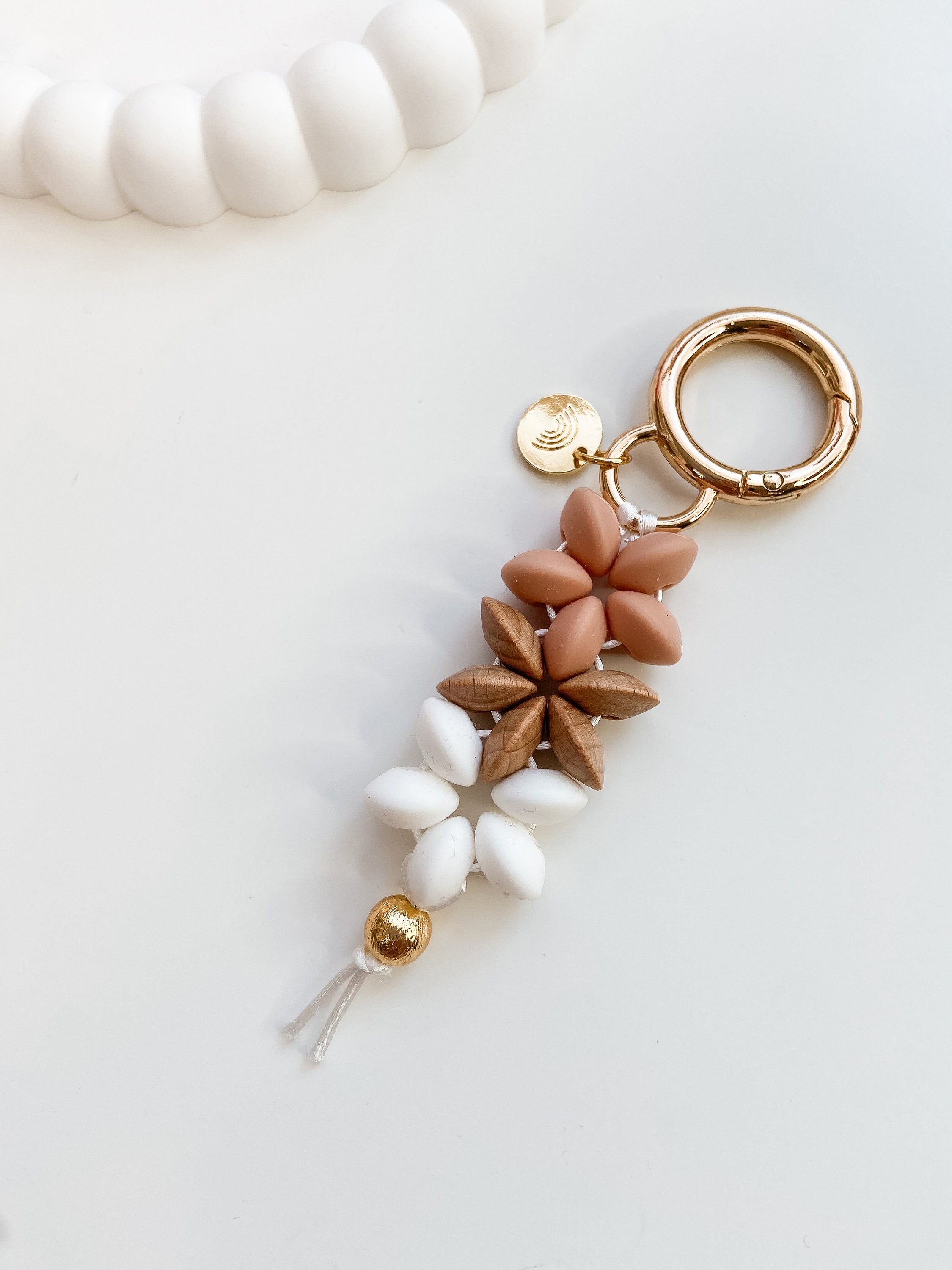 Beaded Neutral Flower Rainbow Keychain | Rainbow Charm | Boho Gift Bag ...