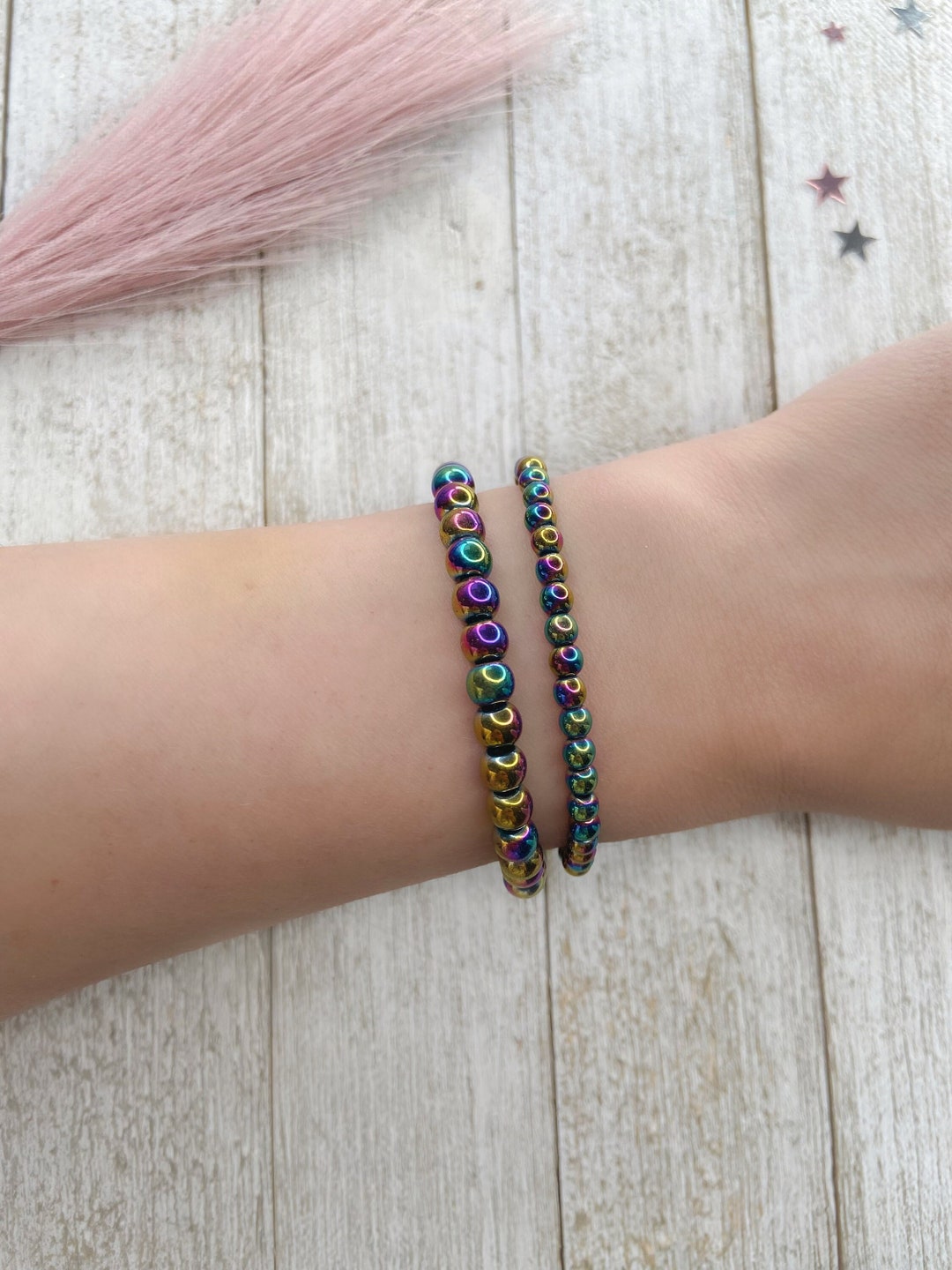 Rainbow Hematite Bracelets | Hematite Beads | Iridescent Beaded Bracelets - Etsy