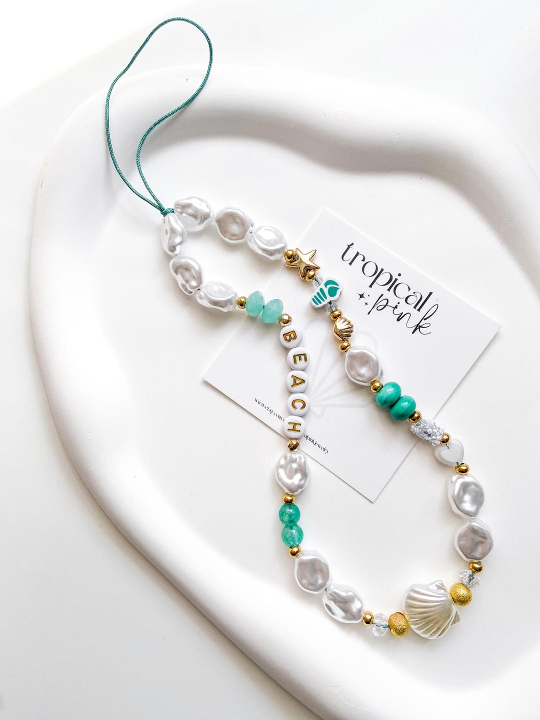 Tidal Pearl Conch Phone Charm || Faux Pearl Beads || Starfish || Clam ...