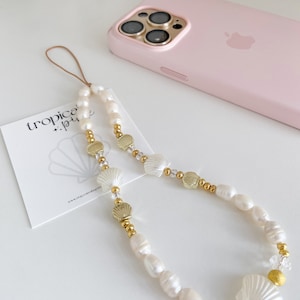 Glam Clam Golden Beach Themed Cell Phone Charm | Freshwater Pearls ...