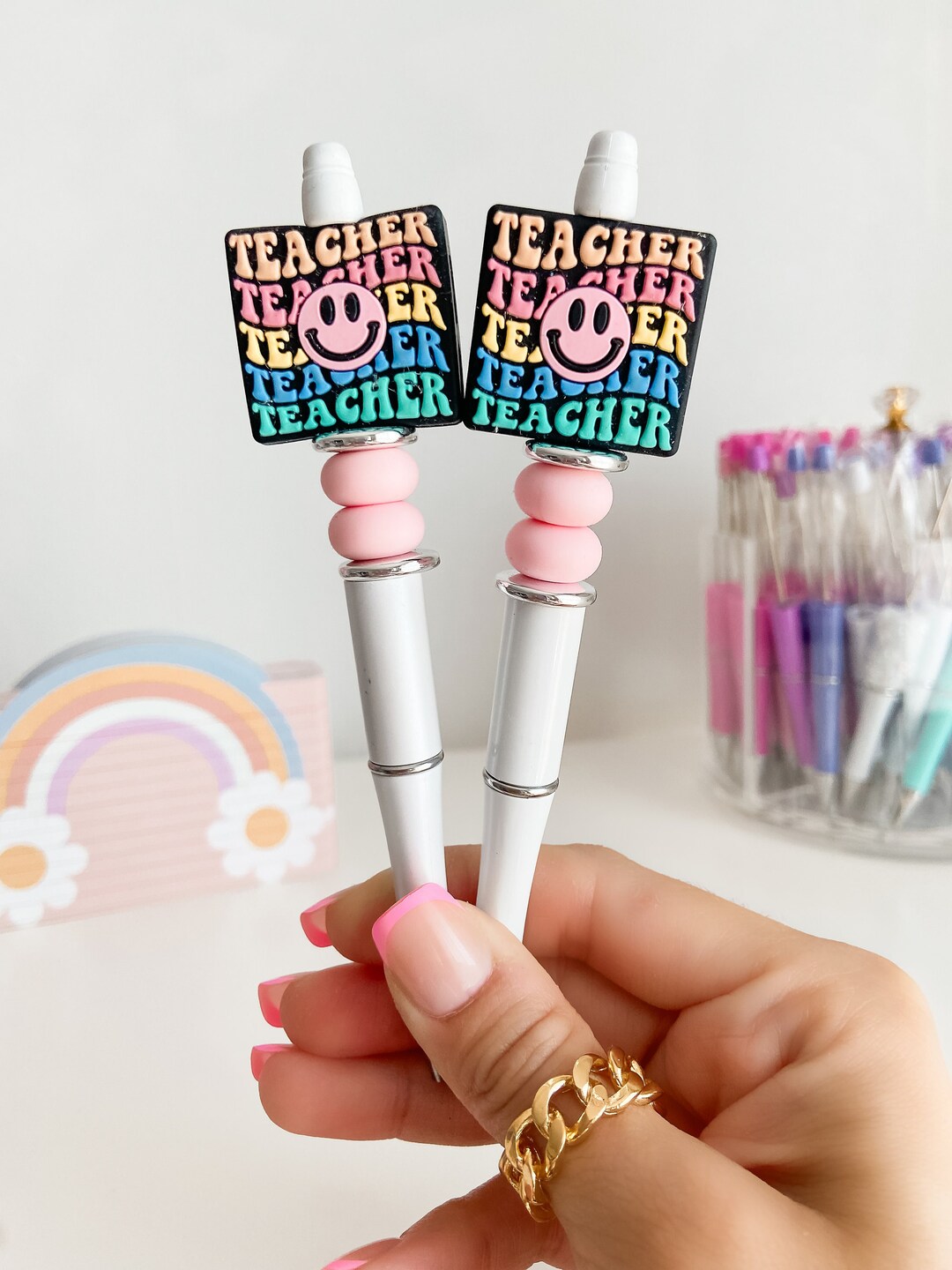 Retro Teacher Pen Beadable Pen Smiley Face Teacher Era Silicone Focal ...