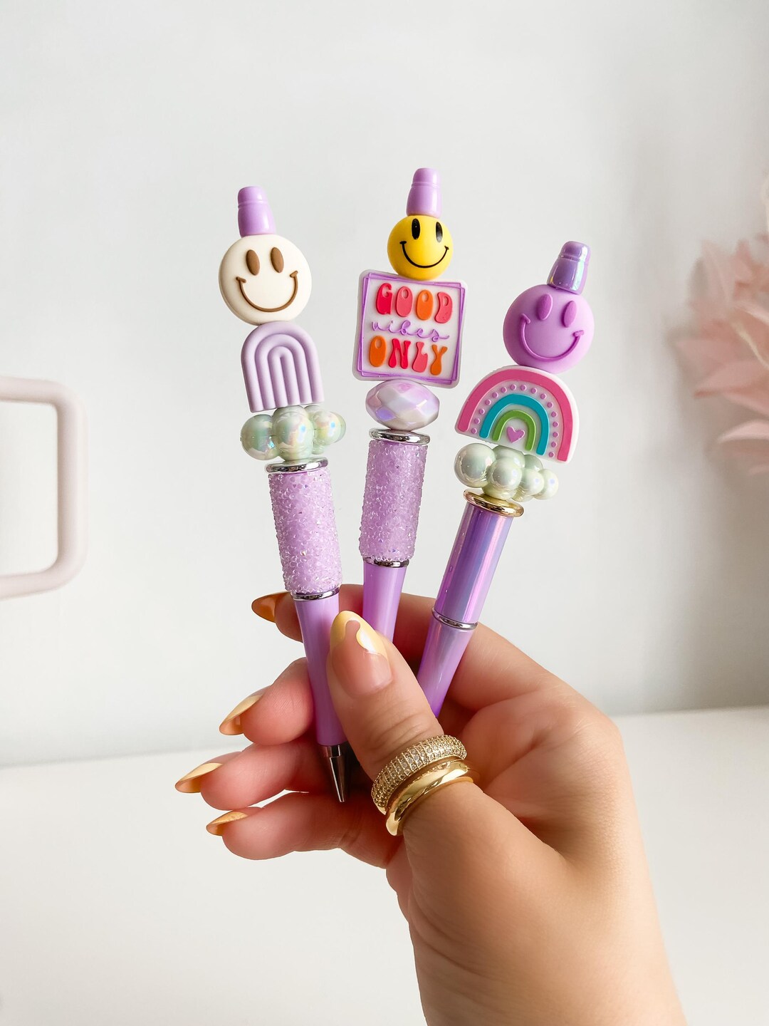 Good Vibes Pens | Smiley Face | Colorful Rainbow | Cloud Beads ...