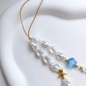 Isla Blue Personalized Phone Charm | Iridescent Clam Shell Beads ...