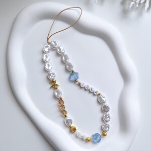Isla Blue Personalized Phone Charm | Iridescent Clam Shell Beads ...