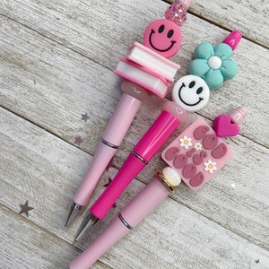 Beaded Pens Pink Smiley Face Books God is Good Silicone Focal Beads ...