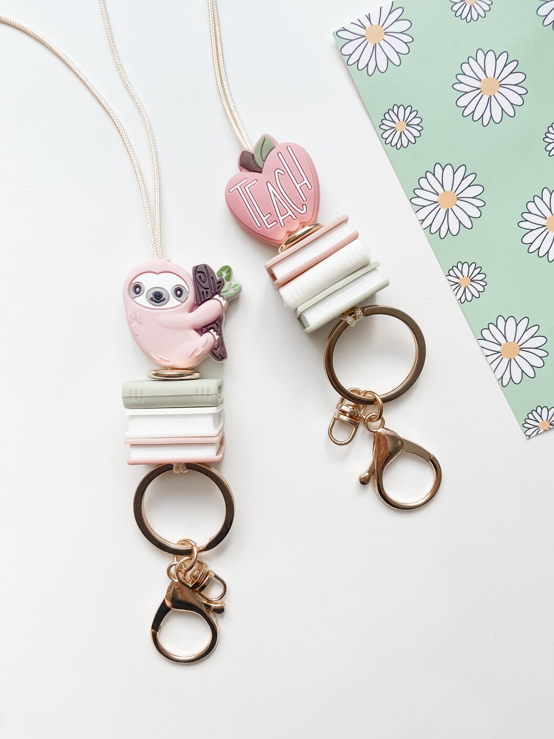 Teach Pink Apple Cute Sloth Lanyards | Neutral Books Silicone Focal ...