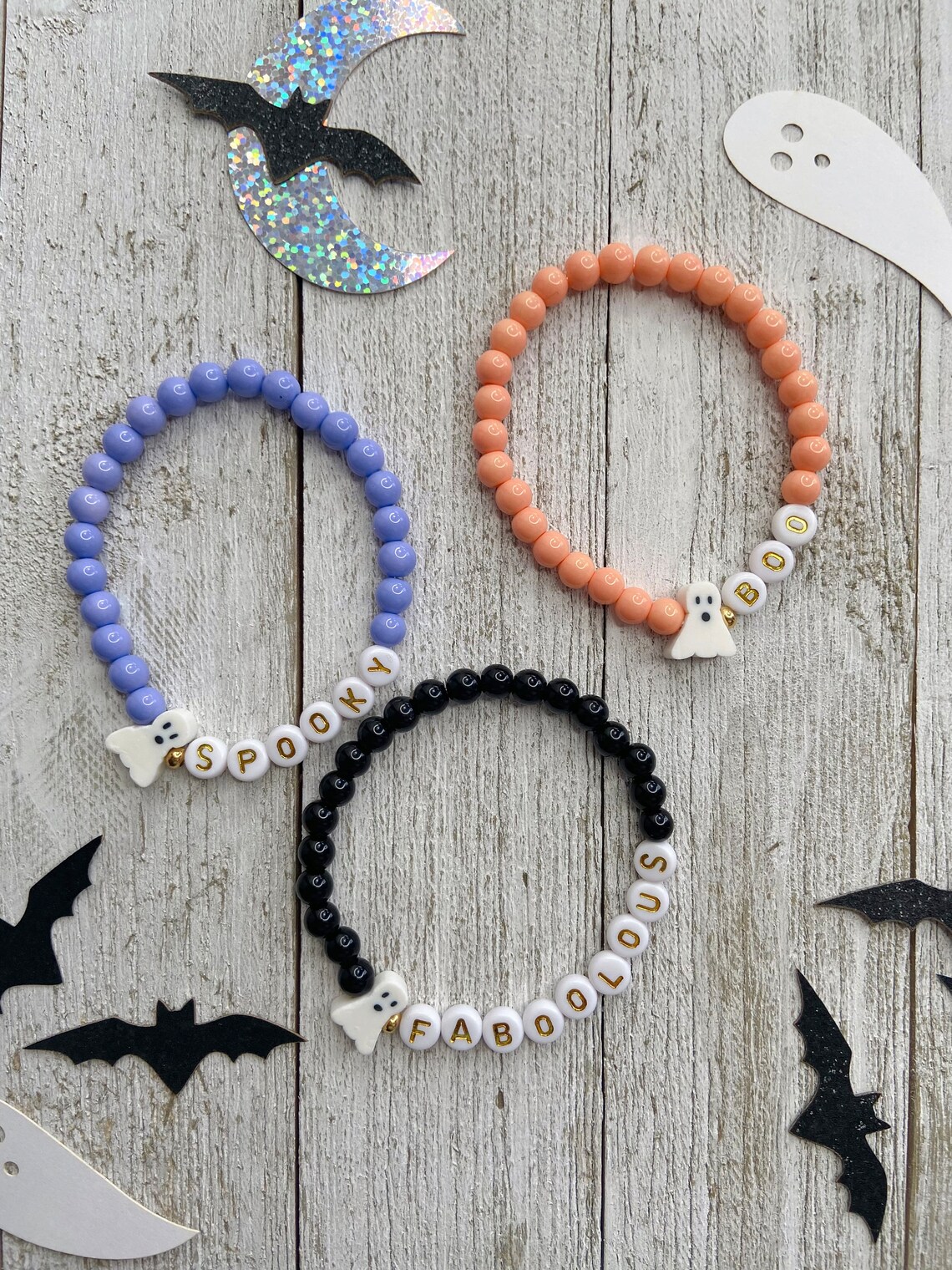 Cute Ghost Name Bracelets Personalized Halloween Bracelets - Etsy