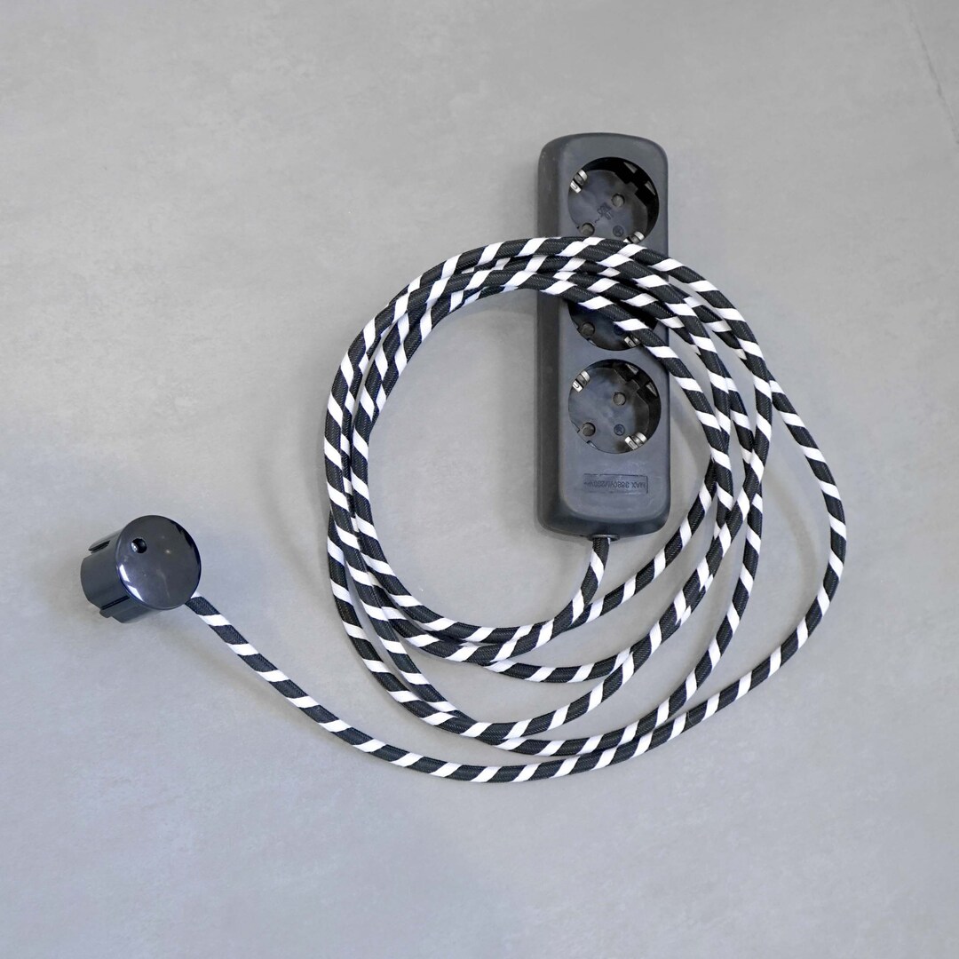 3x Cloth Cable Connector | Fabric Textile Power Strip | Multiple Socket ...