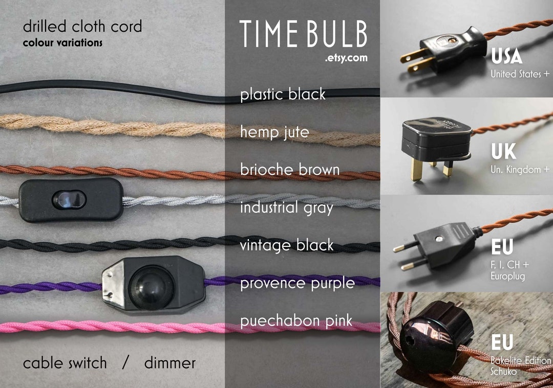 Fabric Light Pull DIY Kit | Lamp Cable +plug +switch | Custom Fitted ...