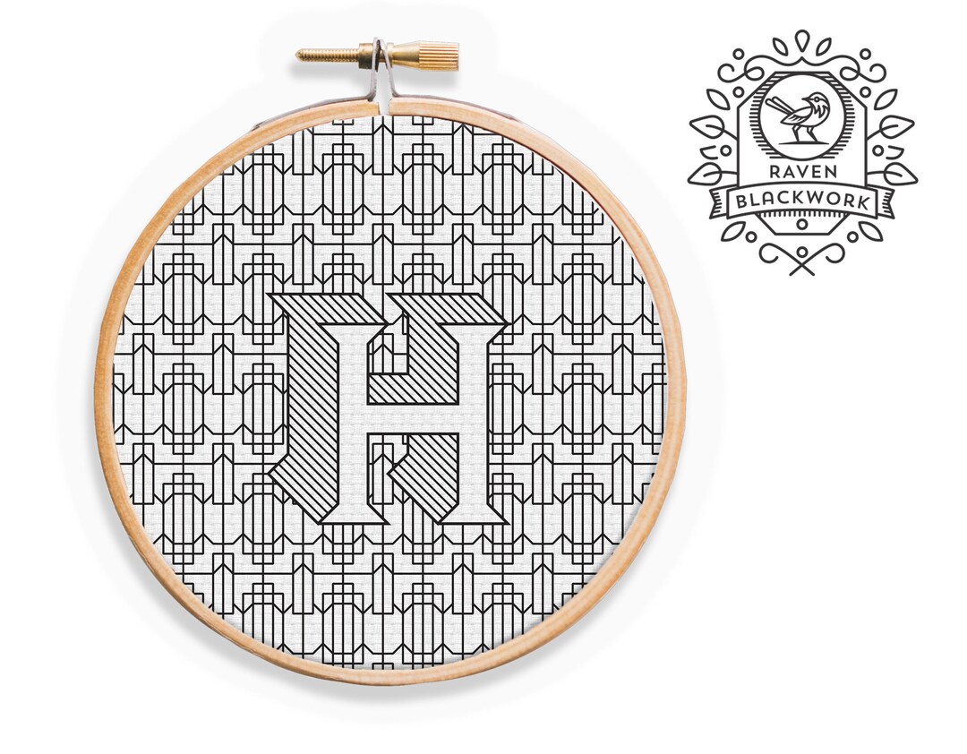 Blackwork Embroidery Pattern - Letter H Embroidery Pattern - Unique ...