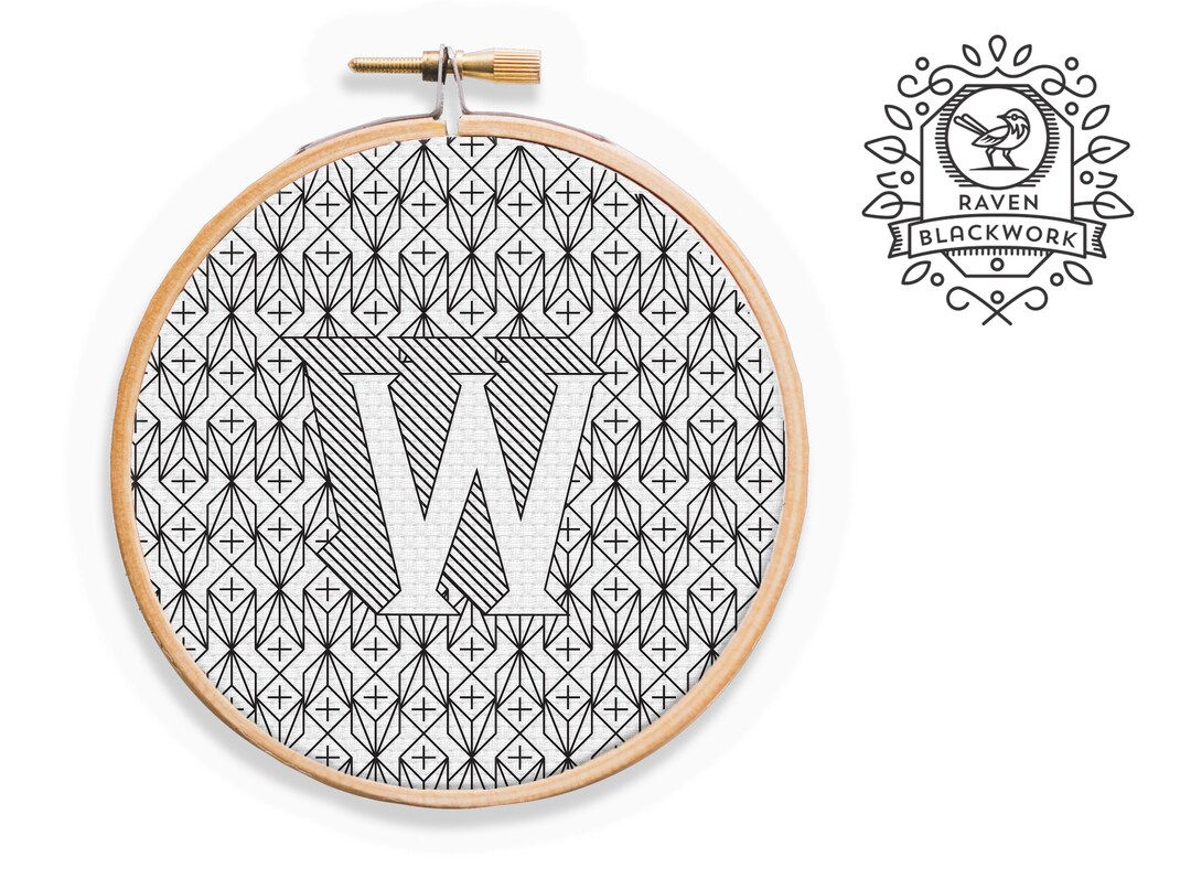 Blackwork Embroidery Pattern - Letter W Embroidery Pattern - Unique ...