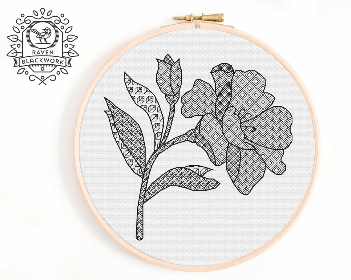 Blackwork Embroidery Pattern Blooming Flower Inspired - Etsy