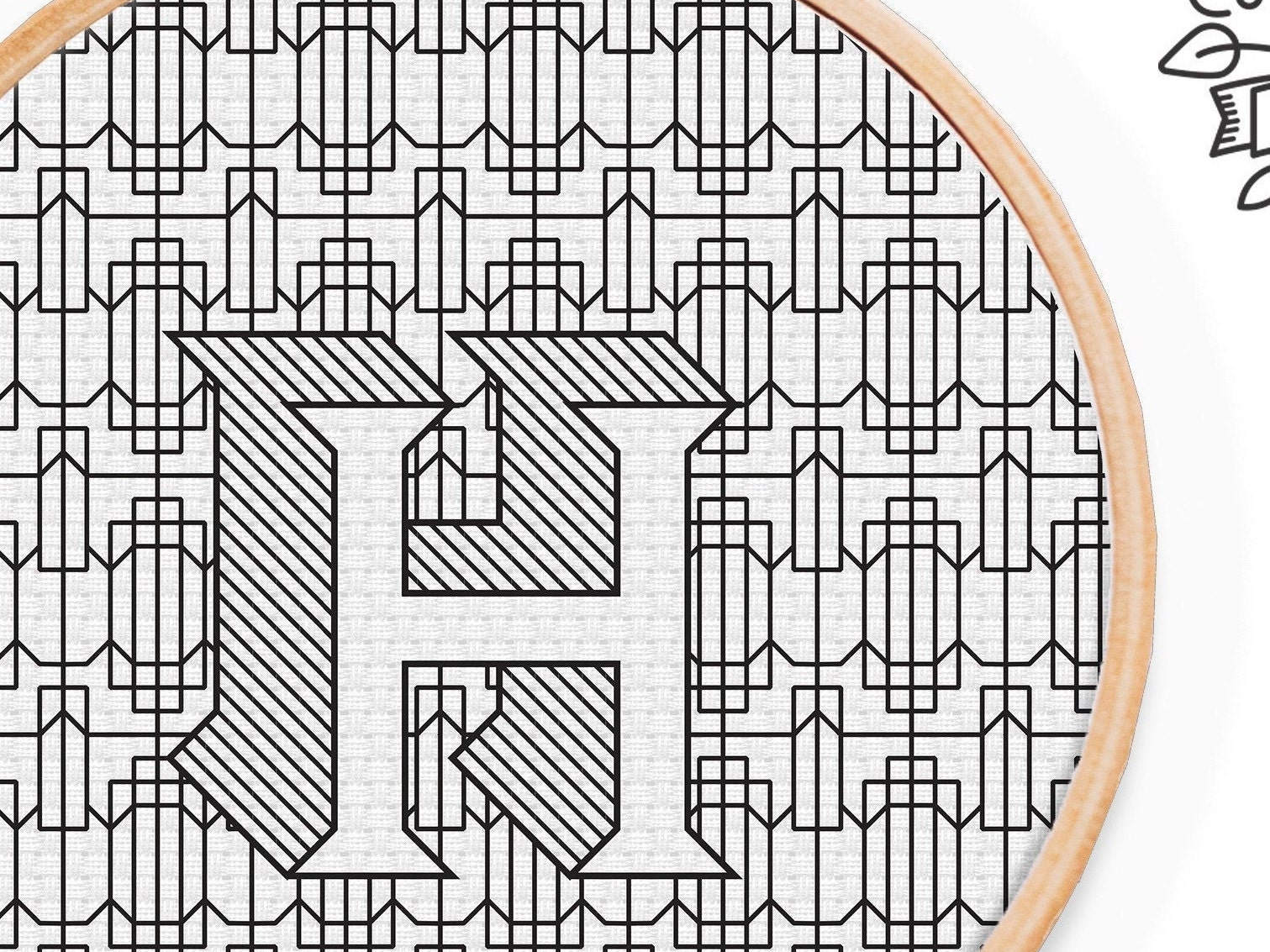 Blackwork Embroidery Pattern Letter H Embroidery Pattern | Etsy