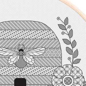Blackwork Embroidery Pattern - Beehive Embroidery Pattern - Unique Blackwork Pattern of Bees and ...