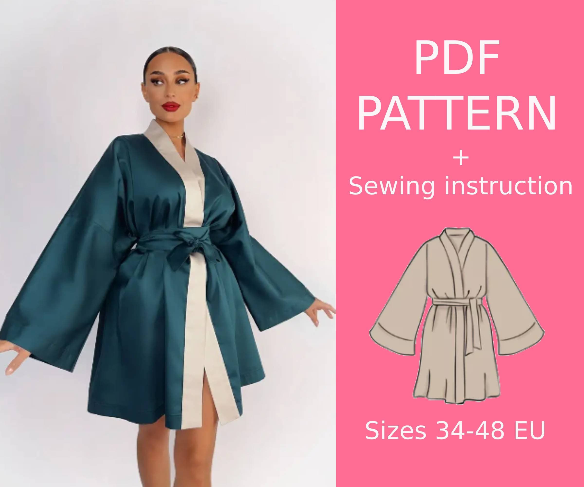 Kimono Pattern, Kimono Robe Pattern, Pattern of a Silk Robe, Sewing Pattern, Pattern of Clothes ...