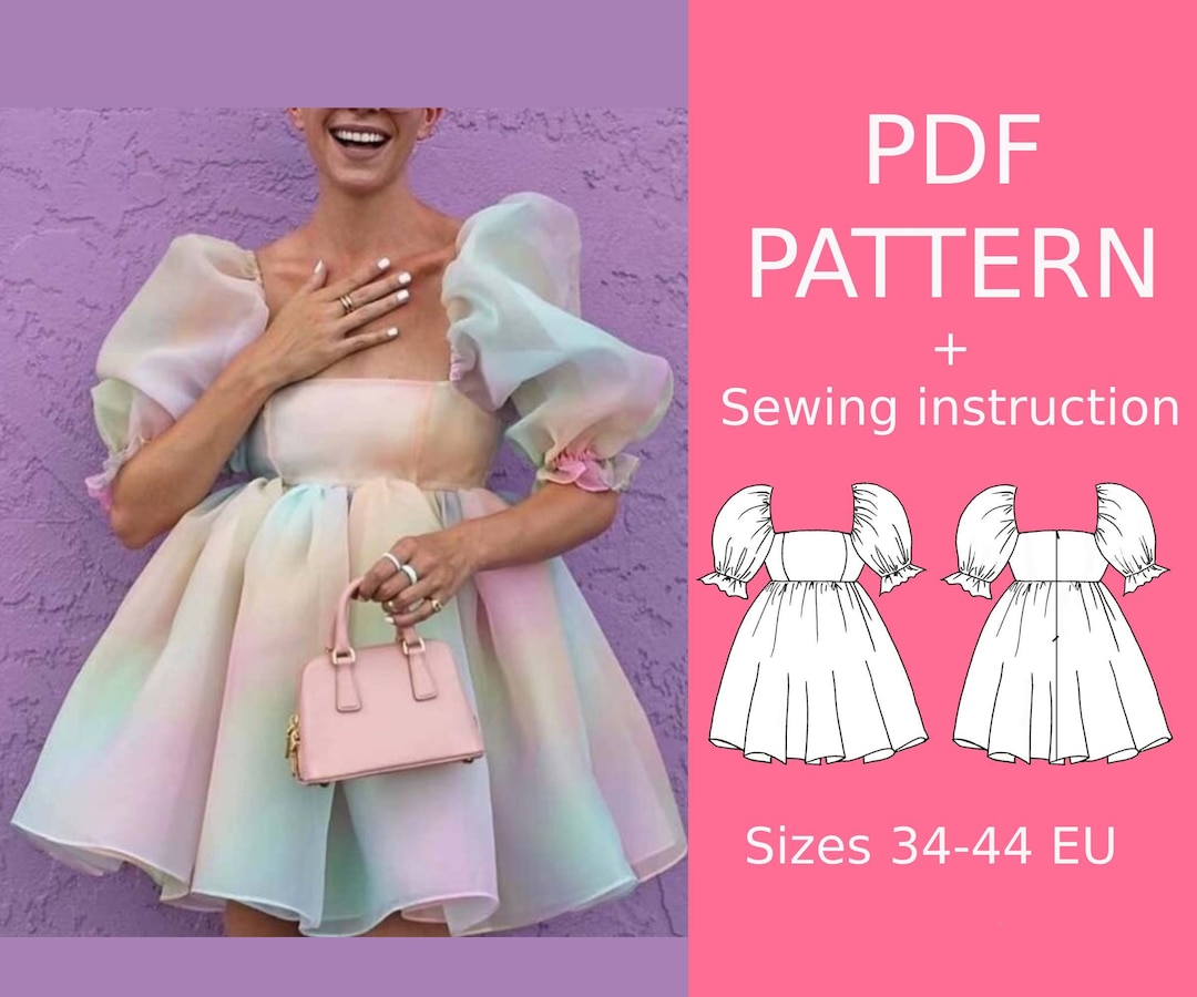 Puff Dress Pattern, Silk Dress, Sewing Pattern, Pattern of a ...