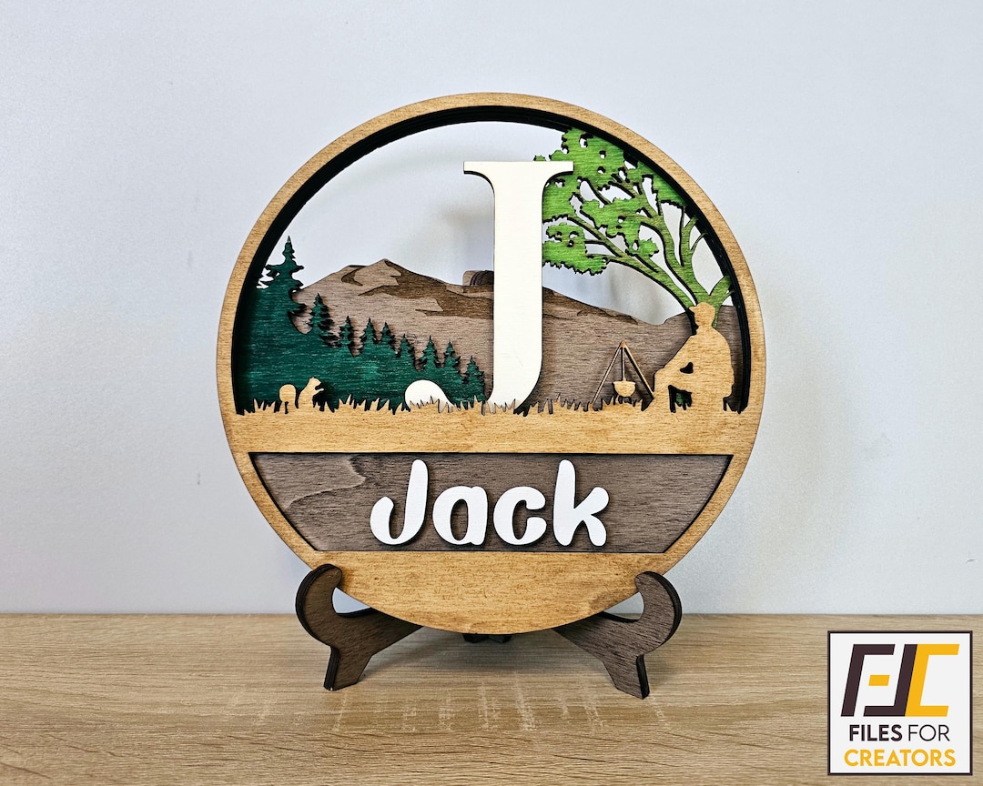 Camping Monogram Round Sign Laser Cut SVG, DXF File - Instant Download ...