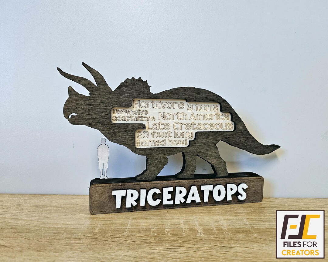 Triceratops Dinosaur Laser Cut File: DIY Woodworking SVG DXF (digital ...