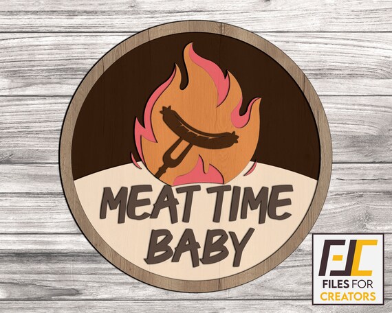 Meat Time Bbq Sign Laser Cut Files and Vector Cutting Plan for | Etsy