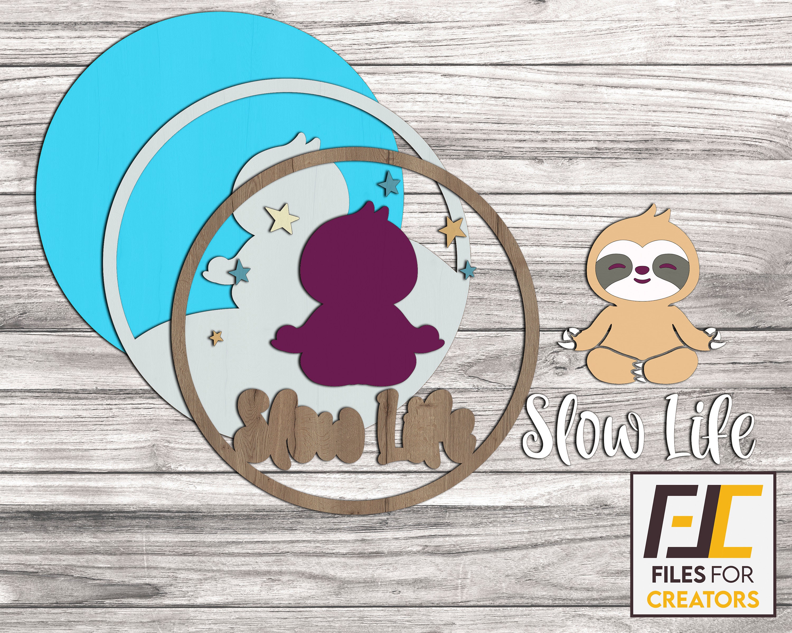 Slow Life Sloth Laser Cut Files and Vector Cutting Plan for - Etsy
