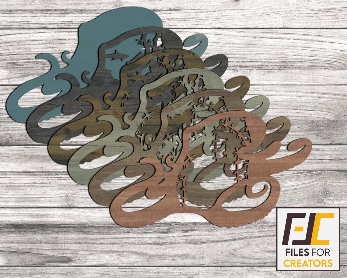 Octopus Laser Cut File: 6-layer CNC Wood Art (SVG/DXF) - Etsy
