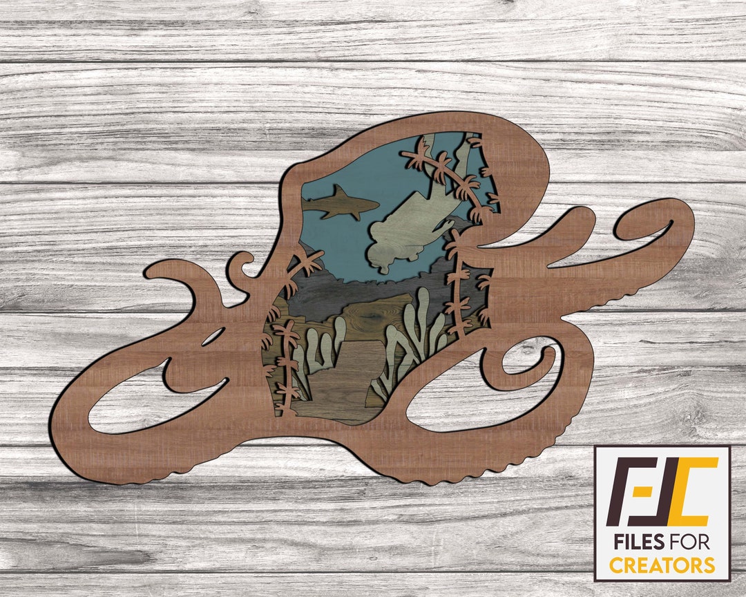 Octopus Laser Cut File: 6-layer CNC Wood Art (SVG/DXF) - Etsy