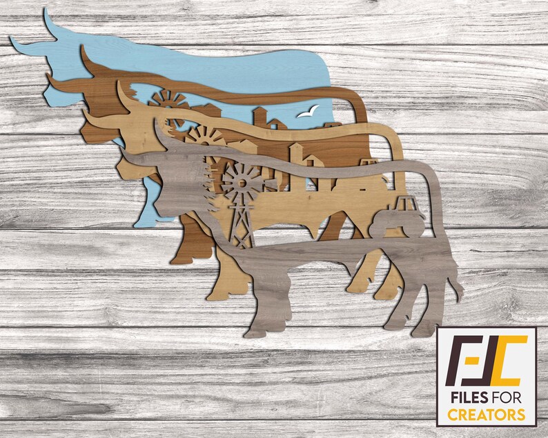 Bull Farm Scene Laser Cut Files: SVG DXF CNC Glowforge Ready - Etsy