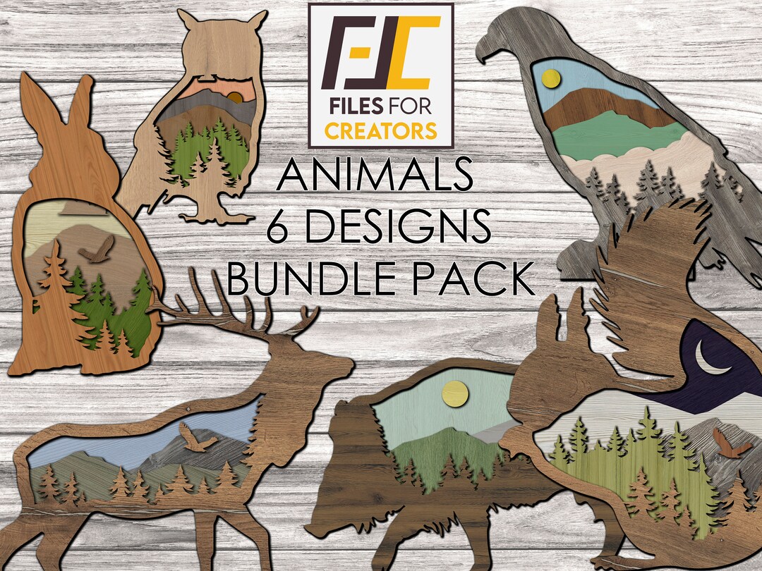 Animals Laser Cut Files: CNC Wood Wall Art, 6 Designs (SVG/DXF) - Etsy