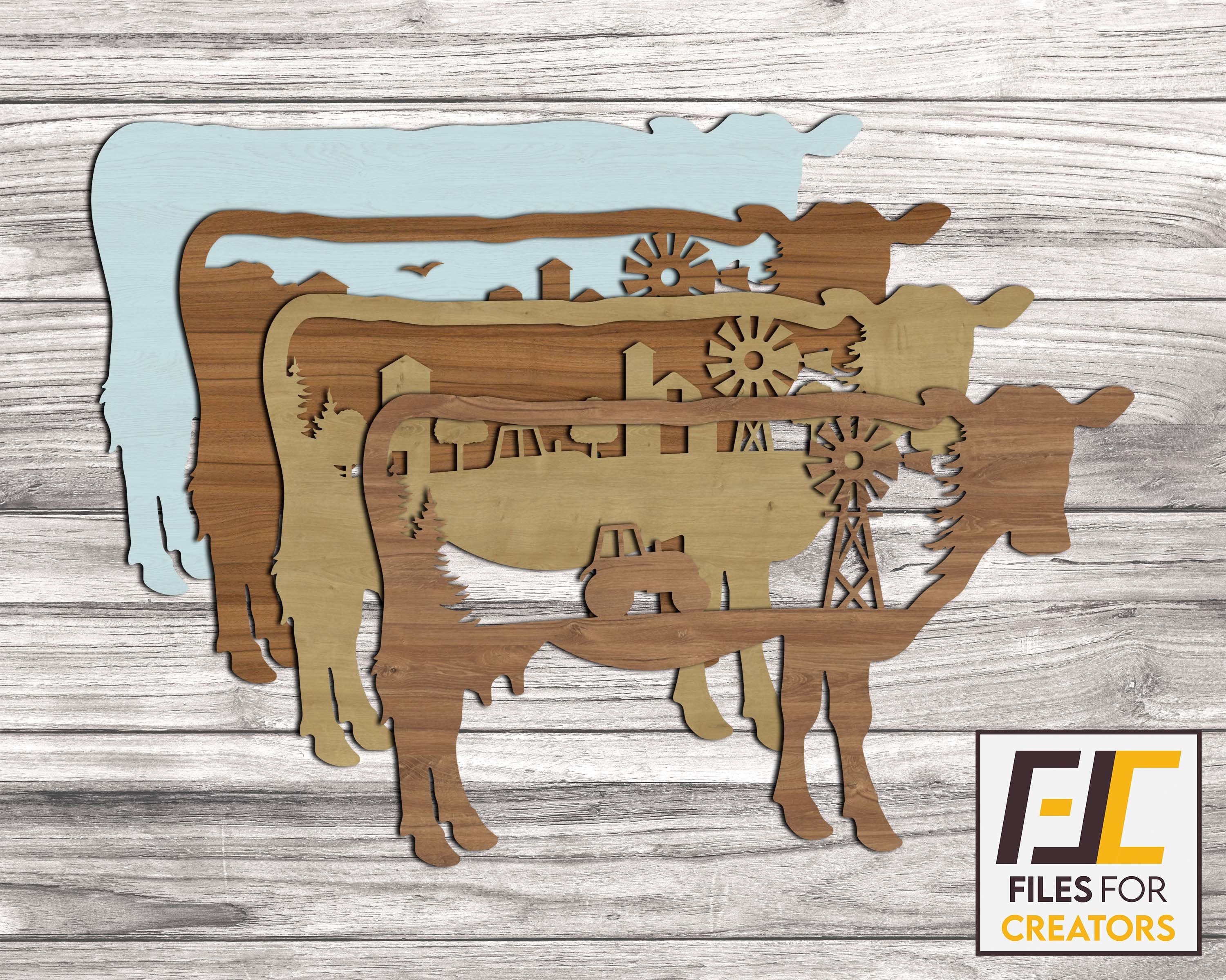 Cow Farm Scene Laser Cut Files: SVG DXF CNC Glowforge Ready - Etsy
