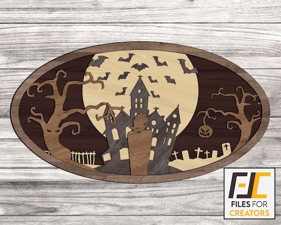 Halloween Scene Laser Cut Svg Dxf Files. Cnc Files for Wood. | Etsy