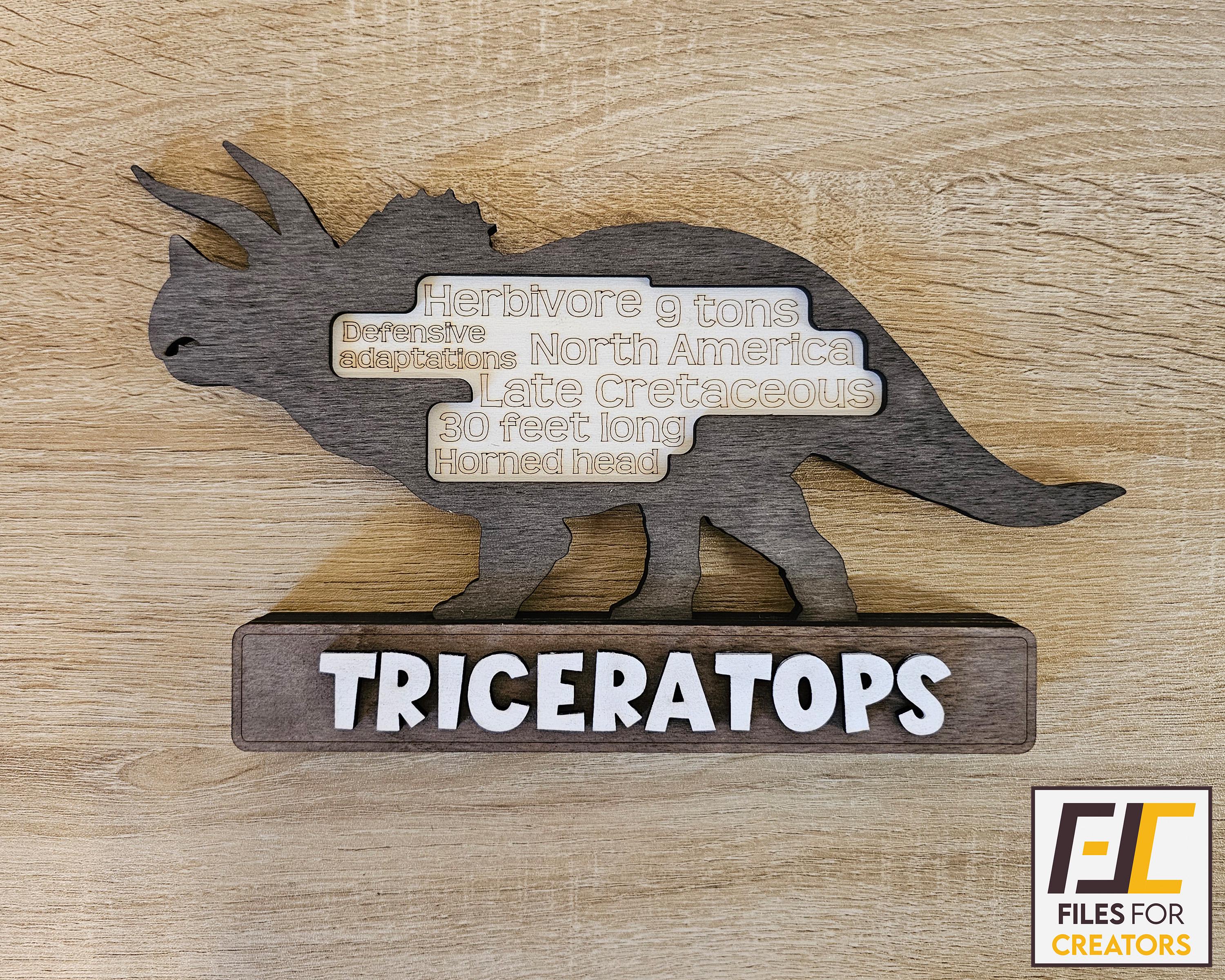 Triceratops Dinosaur Laser Cut File: DIY Woodworking SVG DXF (digital ...