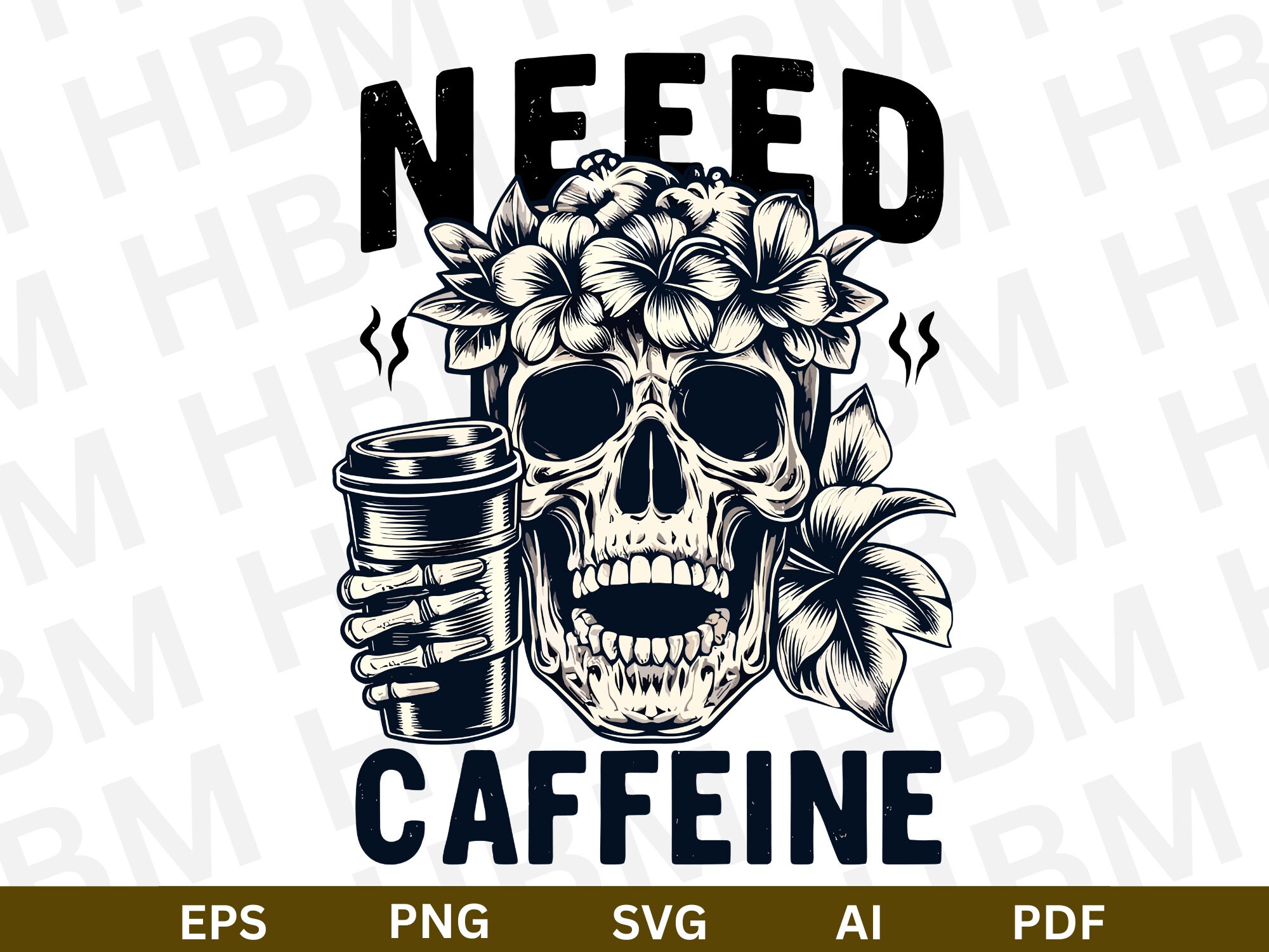 Coffee Hawaiian Skull PNG Clipart Espresso SVG Caffeine EPS - Etsy