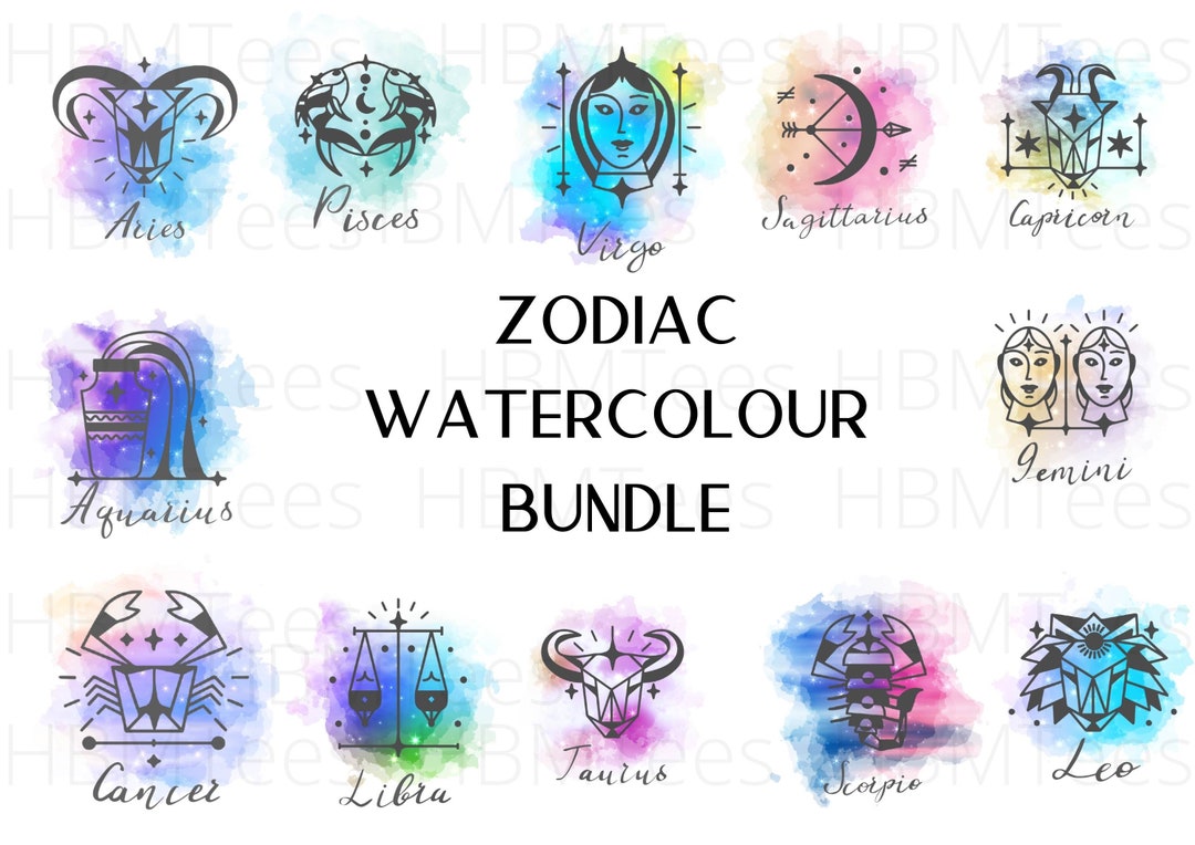 Zodiac Horoscope Star Sign Watercolour Bundle, PNG Sublimation Designs ...