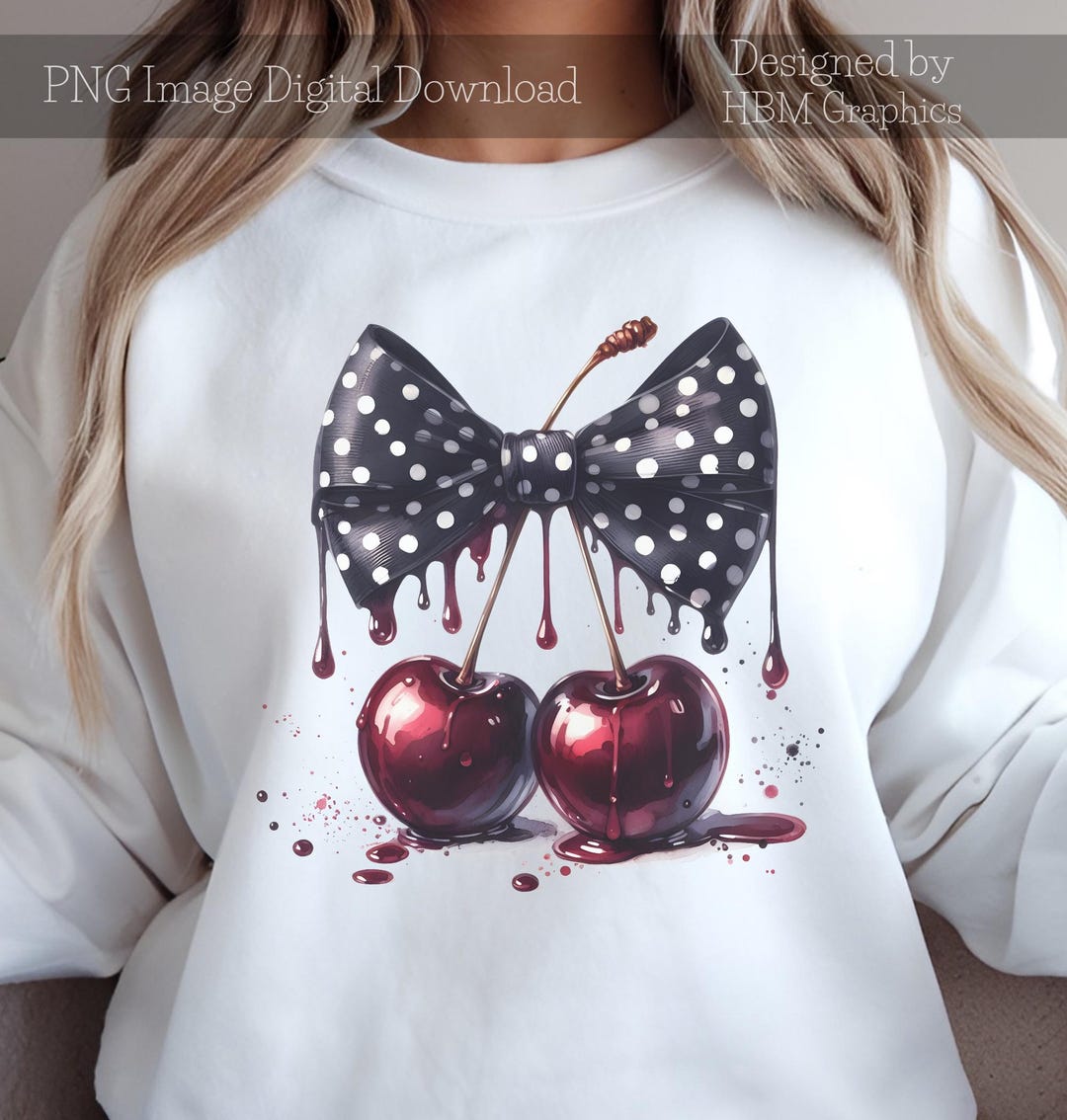 Gothic Cherries PNG, Dark Aesthetic Bow Sublimation, Retro Dripping ...