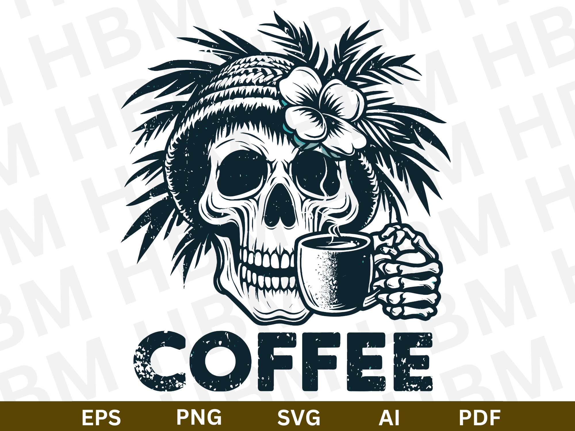 Coffee Hawaiian Skull PNG Clipart Espresso SVG Caffeine EPS - Etsy