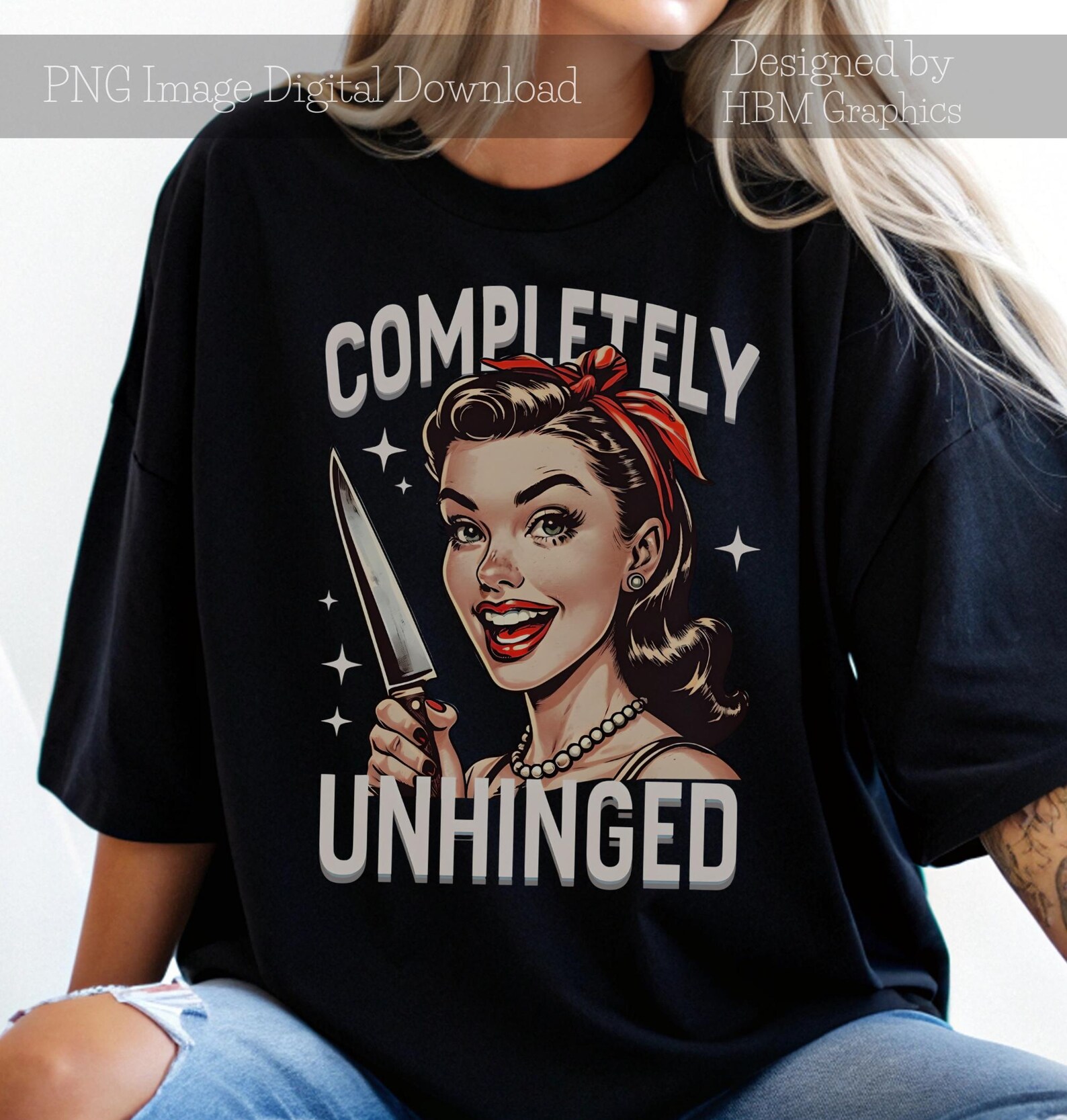 Completely Unhinged PNG, Retro Knife Lady Clipart, Dark Humor ...